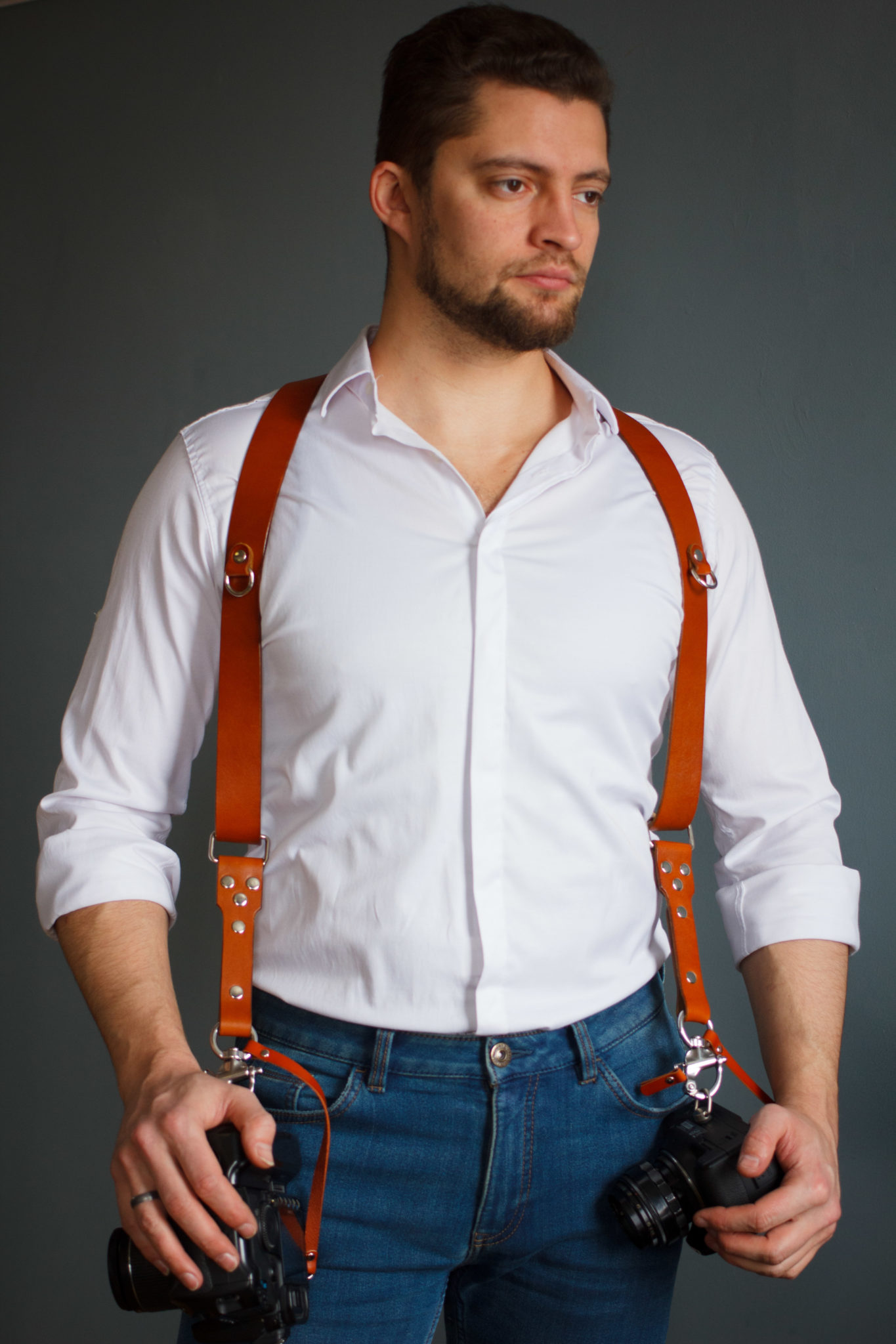 Wide leather Cameras Harness - DesiredLeather