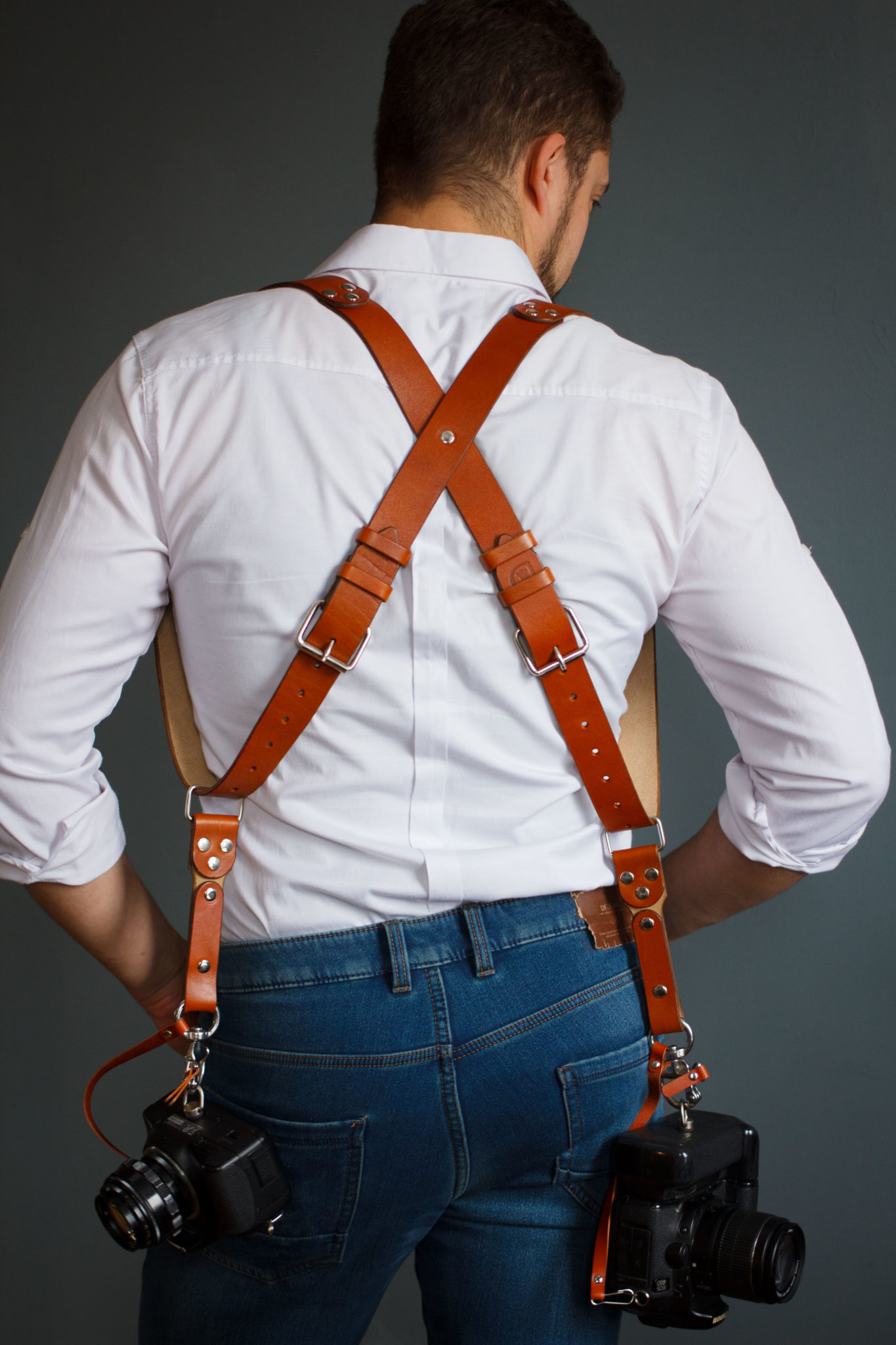 Wide leather Cameras Harness - DesiredLeather