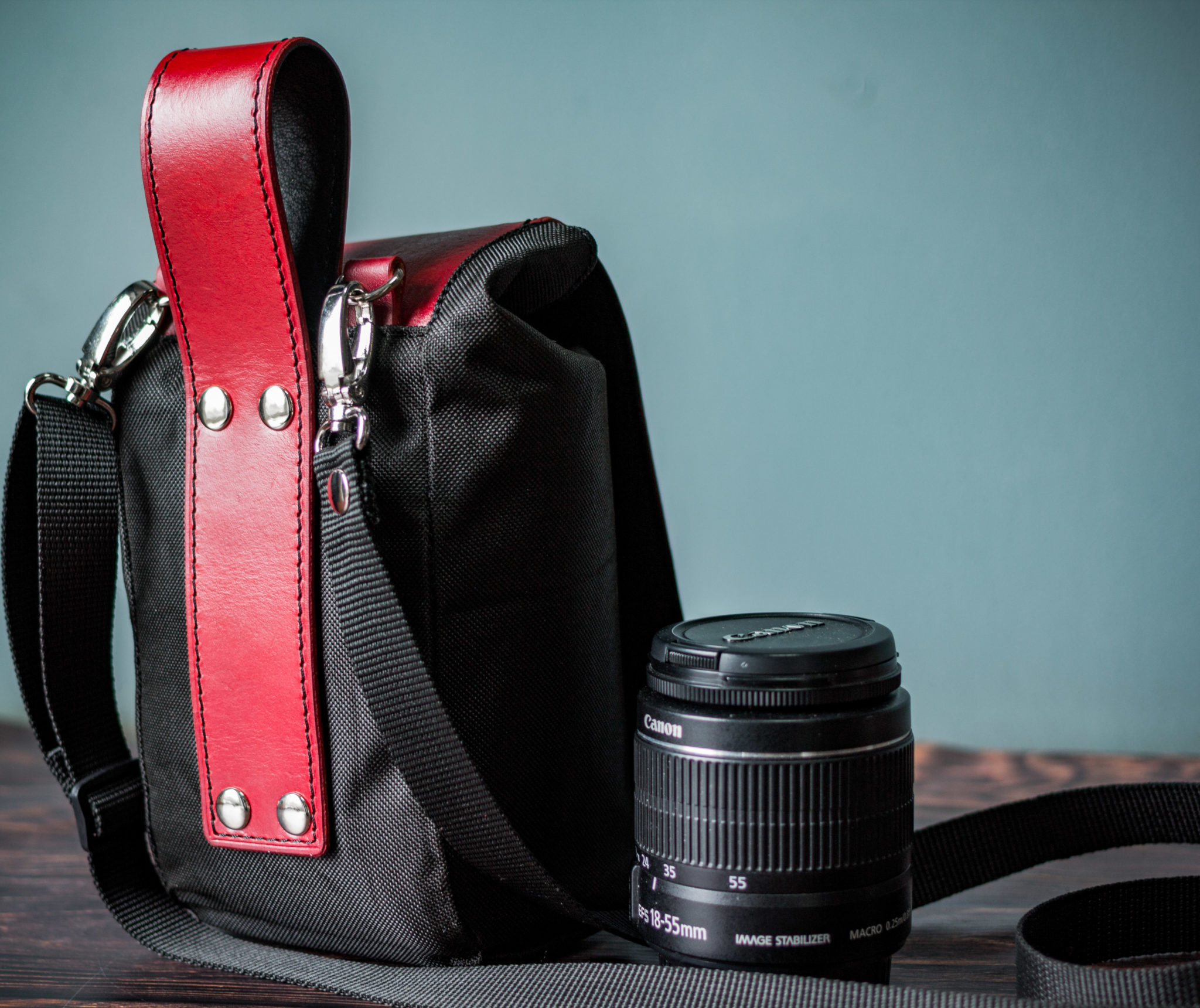 Lens Pouch with black canvas - DesiredLeather
