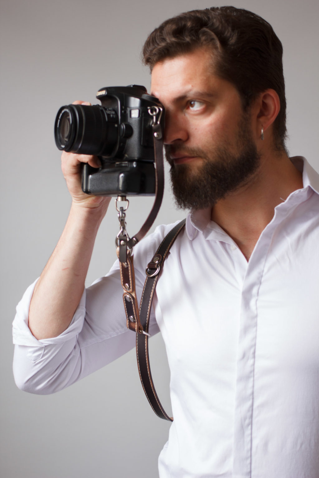 Vintage narrow camera strap with stitching - DesiredLeather