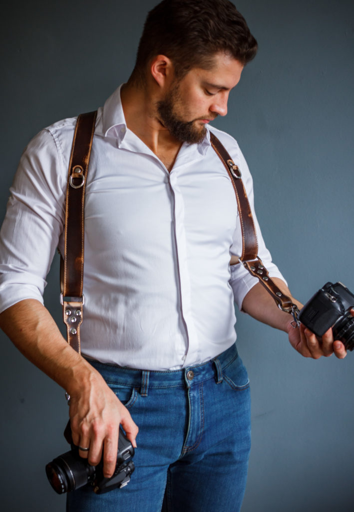 Vintage camera strap with stitching - DesiredLeather